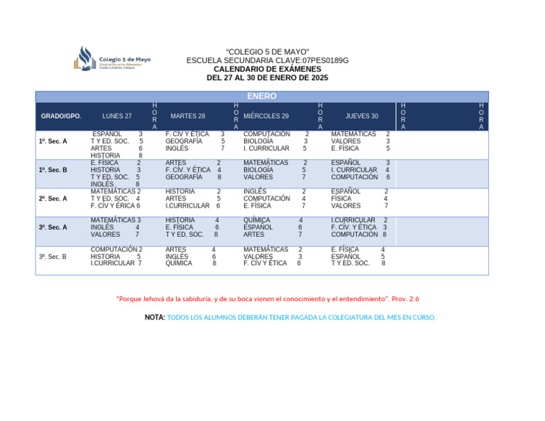 Horario de Exámenes Sec-5 | PDF | Science