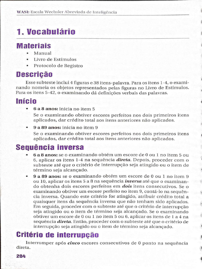 WASI - Vocabulário - Aplicação e Correção | PDF