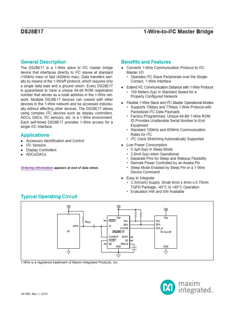 Maxim DS28E17 Datasheet Rev1 | PDF | Electronics | Computer Science