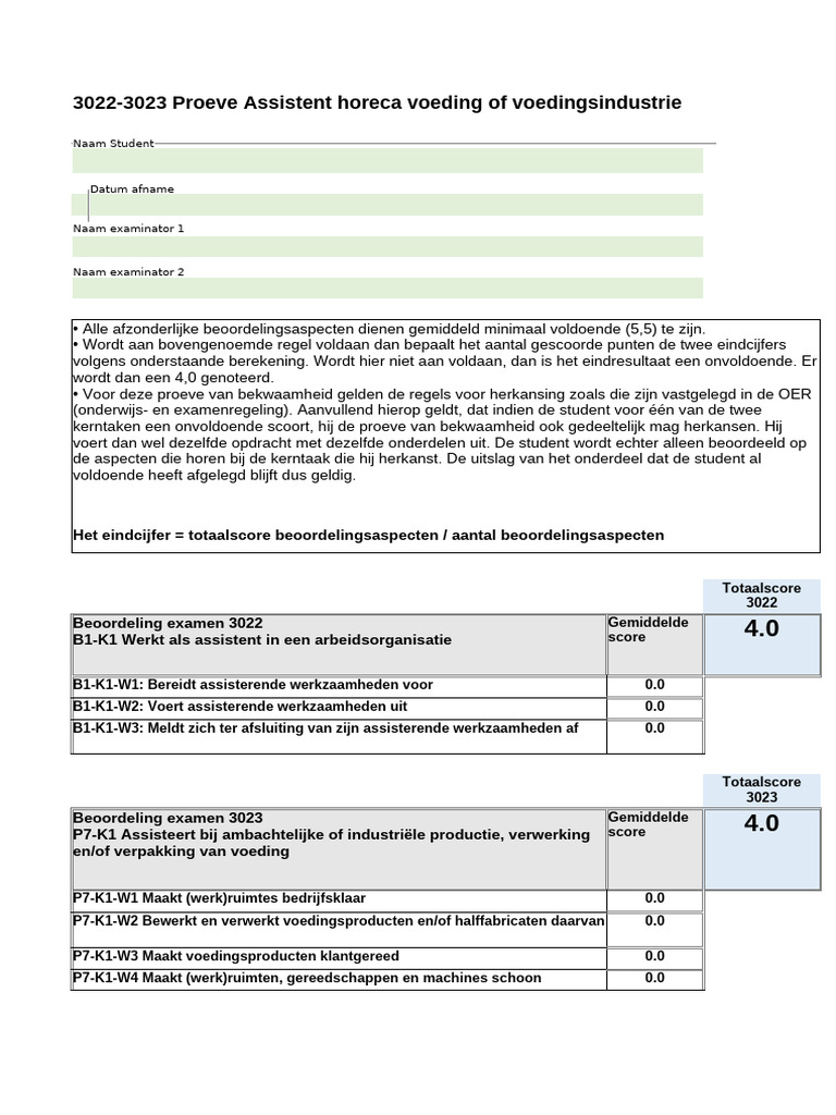 3022-3023 Proeve Assistent Horeca Voeding of Voedingsindustrie ...