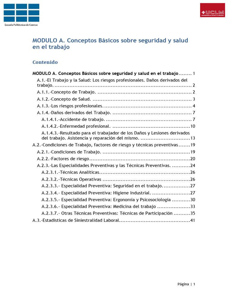 Módulo A. Conceptos Básicos Sobre Seguridad y Salud en El Trabajo | PDF | Riesgo | Seguridad y ...