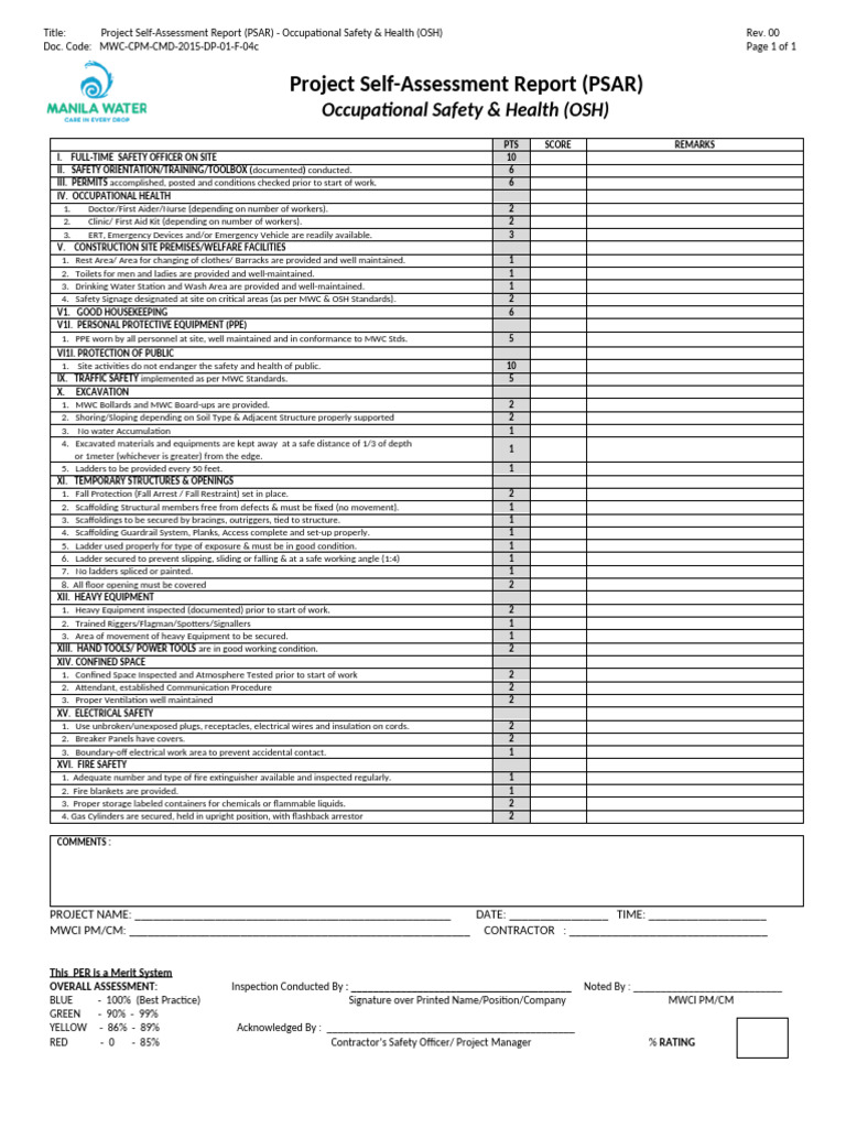 OSH Project Self-Assessment Report | PDF | Occupational Safety And ...