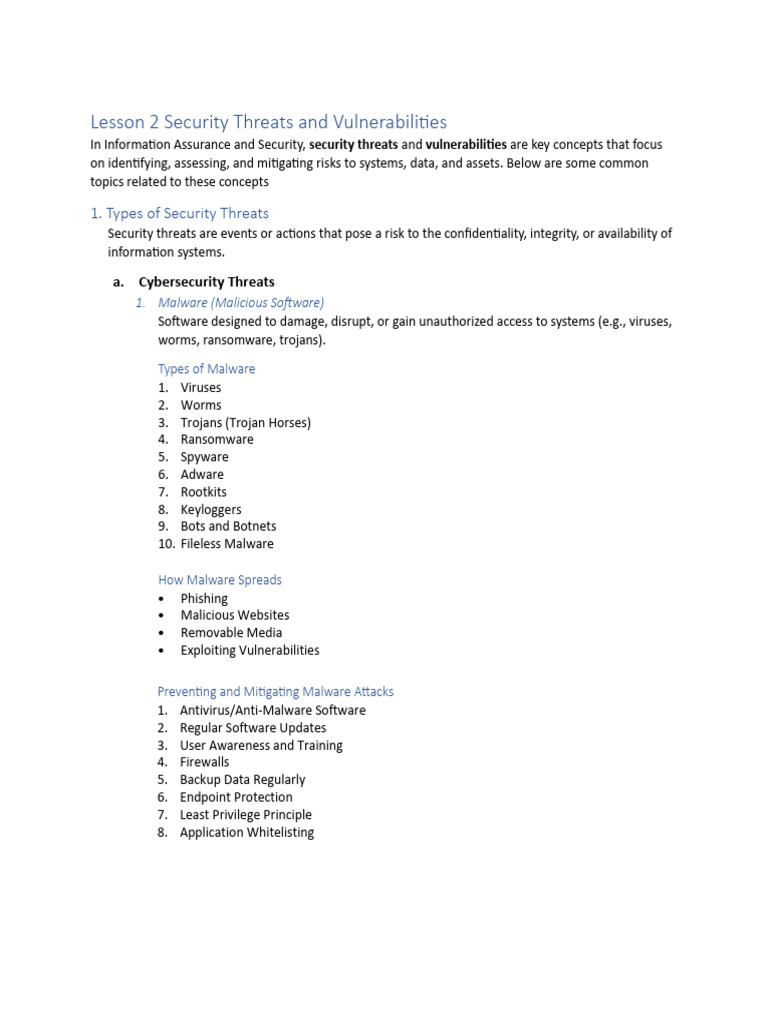 Lesson 2 Security Threats and Vulnerabilities | PDF | Denial Of Service ...
