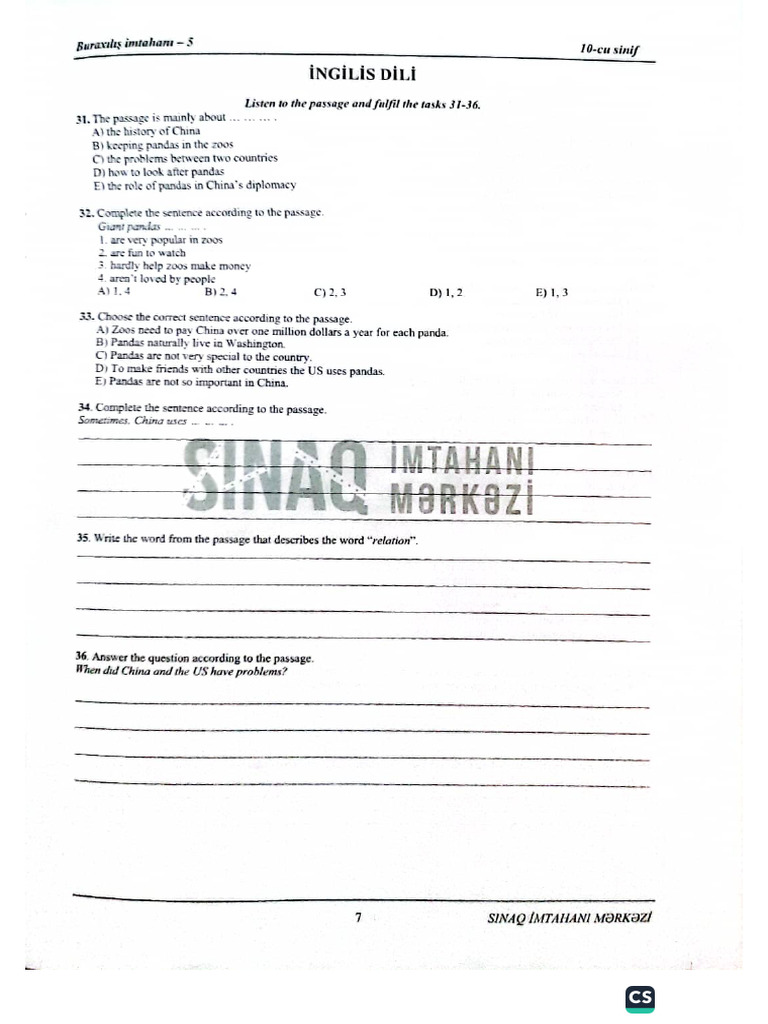 Hedef 10 Cu Sinif MQT5 2025 Fevral | PDF