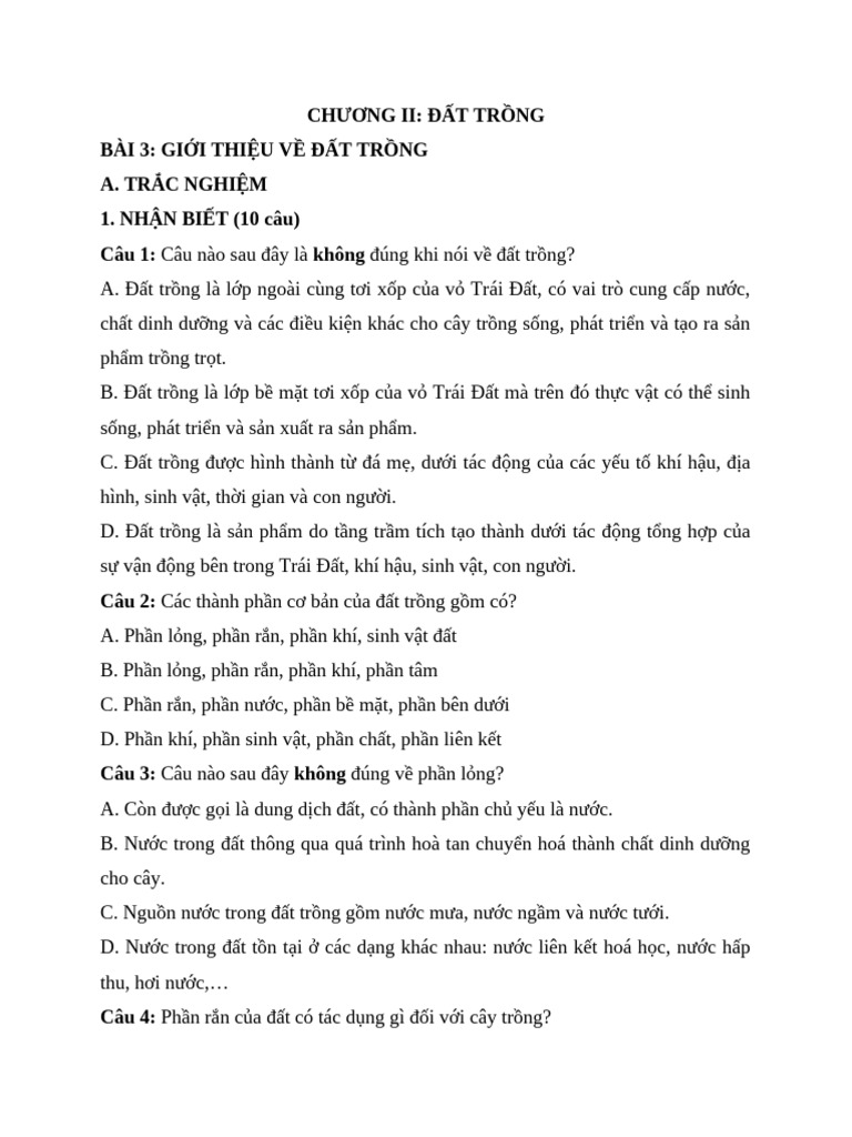 ĐỀ CƯƠNG CÔNG NGHỆ 10 HK1 | PDF