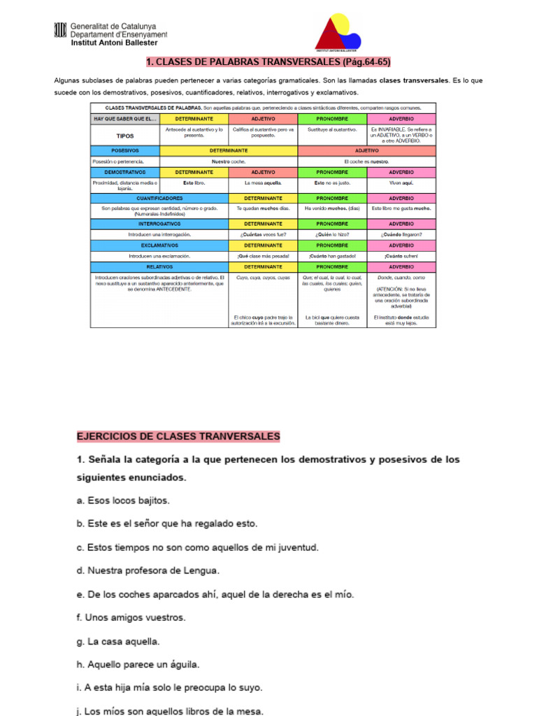 Clases Transversales y Ejercicios | PDF | Gramática | Sintaxis