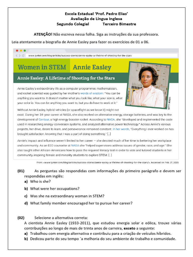 3bim - 2col - Prova Bimestral | PDF