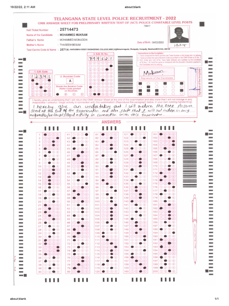 Mukram Constable Omr | PDF