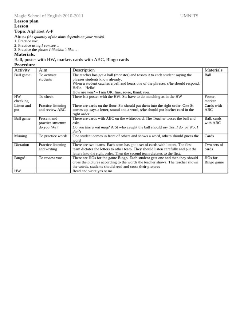 Lesson Plan A-P | PDF