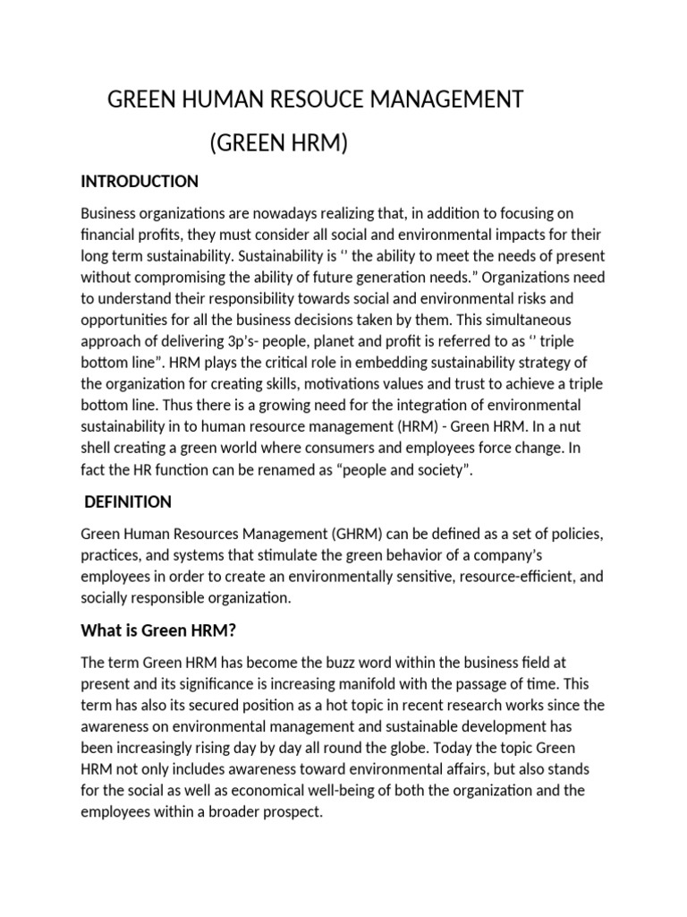 Green Human Resouce Management | PDF | Human Resource Management | Incentive