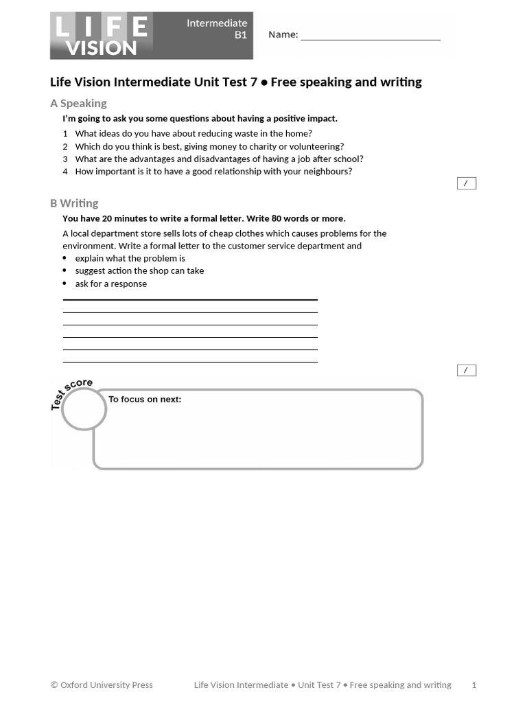 Life Vision Int Unit 7 S&W | PDF