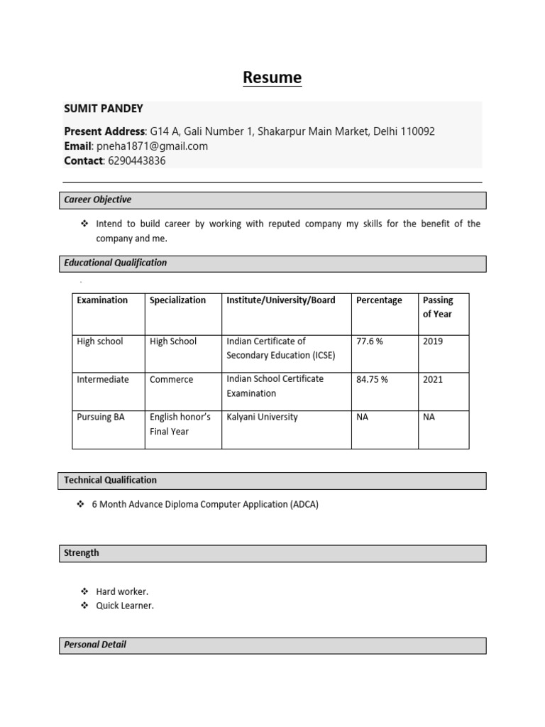Sumit Pandey Resume | PDF