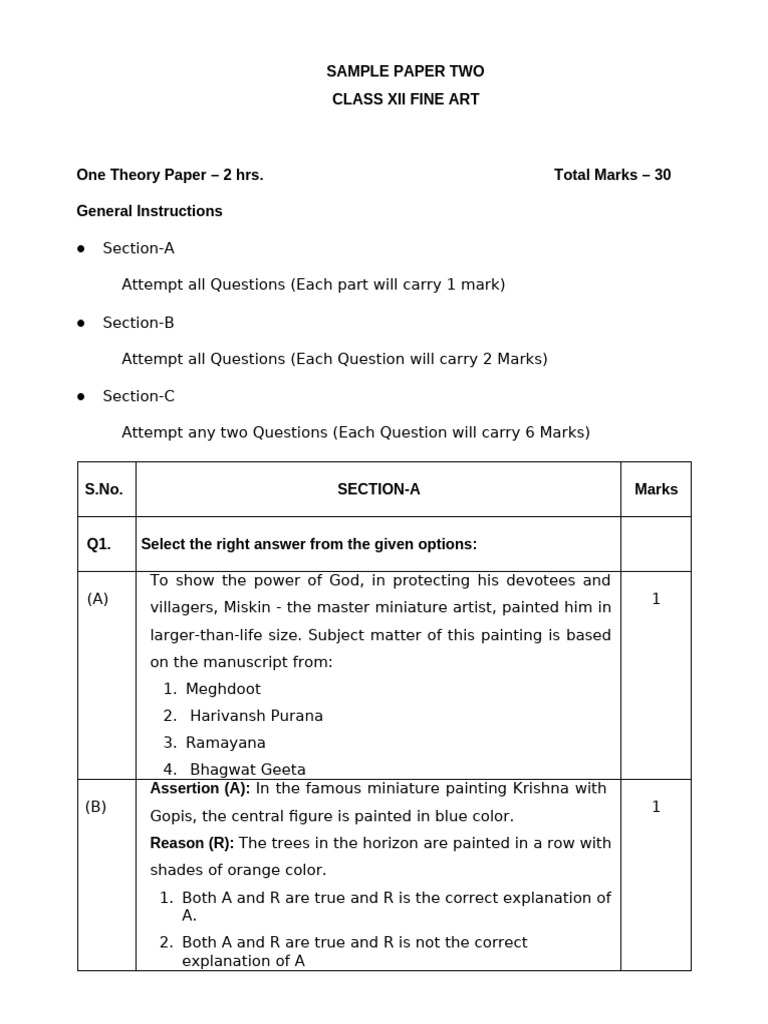Class XII Fine Art Theory Paper Guide | PDF | Paintings
