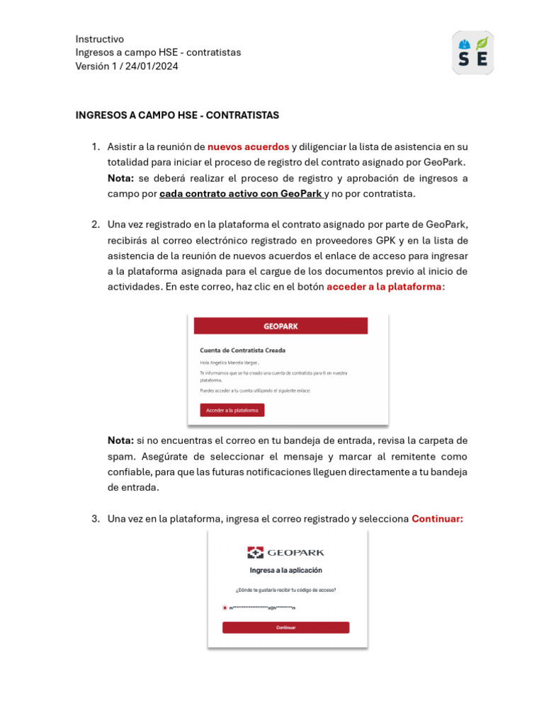 Instructivo - Ingresos - Plataforma Gestión de Contratistas | PDF | Informática | Software
