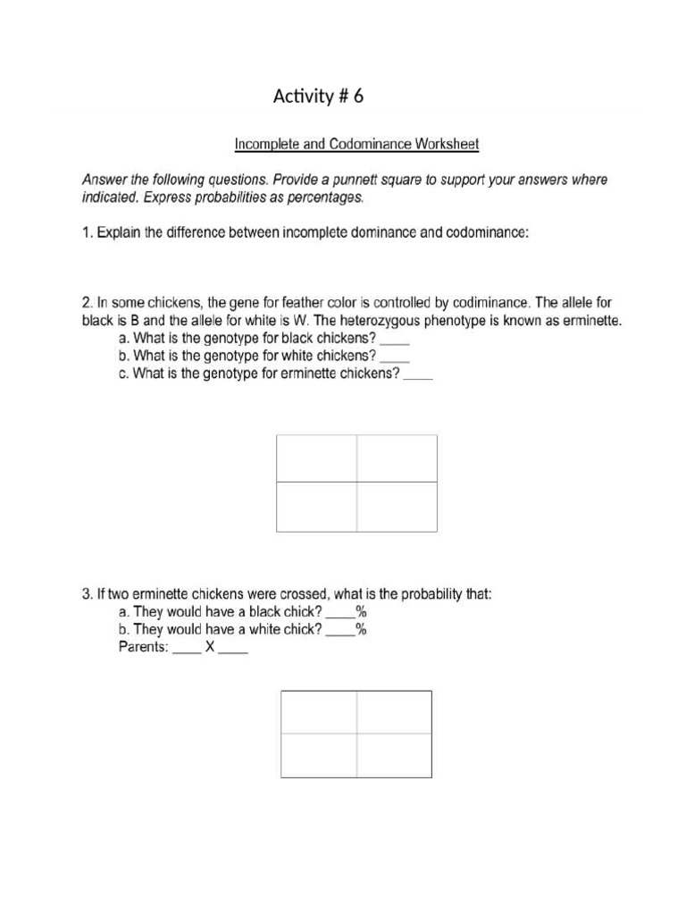 Activity 6 Co Dominance Incomplete Dominance | PDF