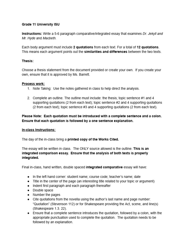 Comparative Essay - Grade 11 University ISU | PDF