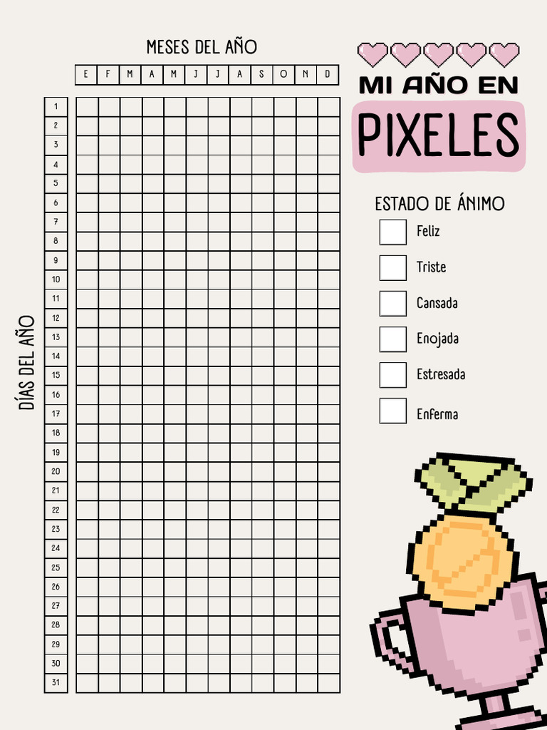 Documento A4 Mi Año en Píxeles Ilustrado Rosa y Crema | PDF