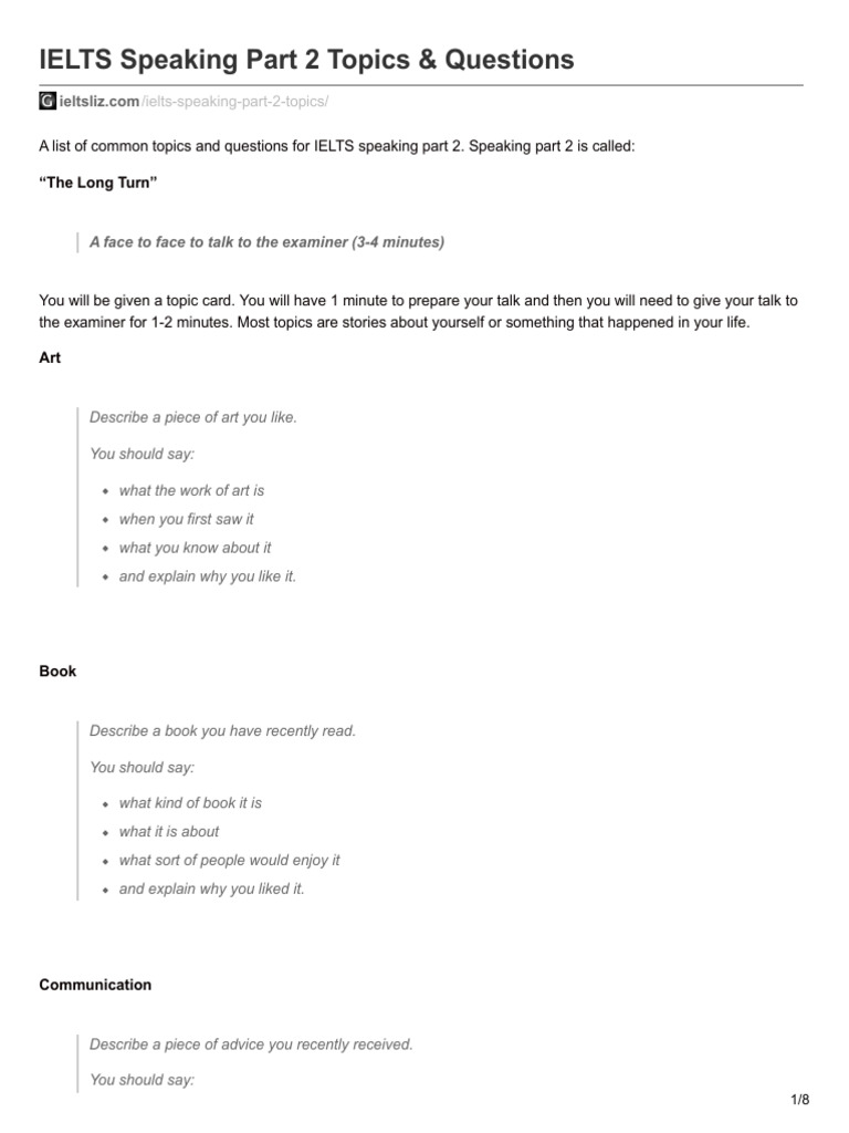 IELTS Speaking Part 2 Topics Guide | PDF