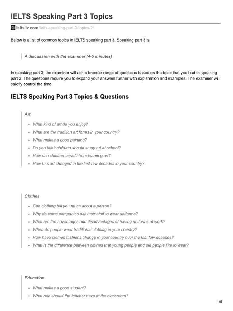 IELTS Speaking Part 3 Topics | PDF | International English Language ...