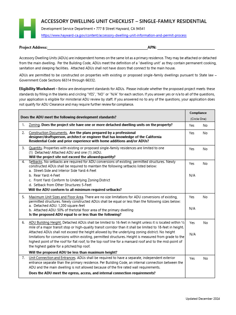 SFR ADU Checklist With Utility Dec 24 | PDF | Water Supply