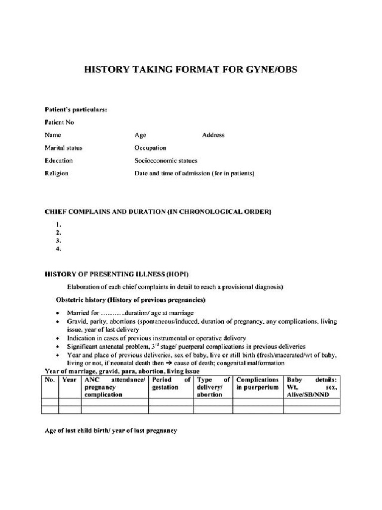 OBG History Format | PDF