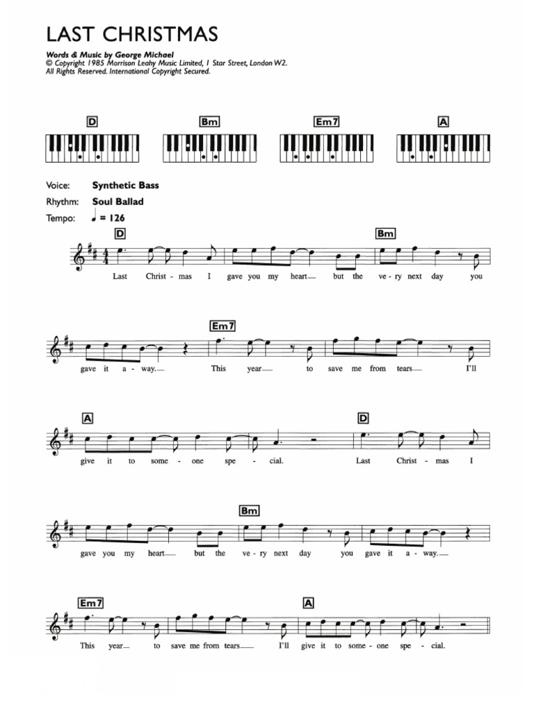 Wham! - Last Christmas (Piano Chords_Lyrics) | PDF