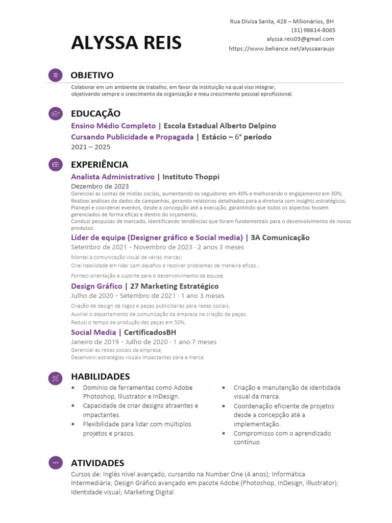Currículo de Alyssa Reis | PDF | Comunicação | Publicidade