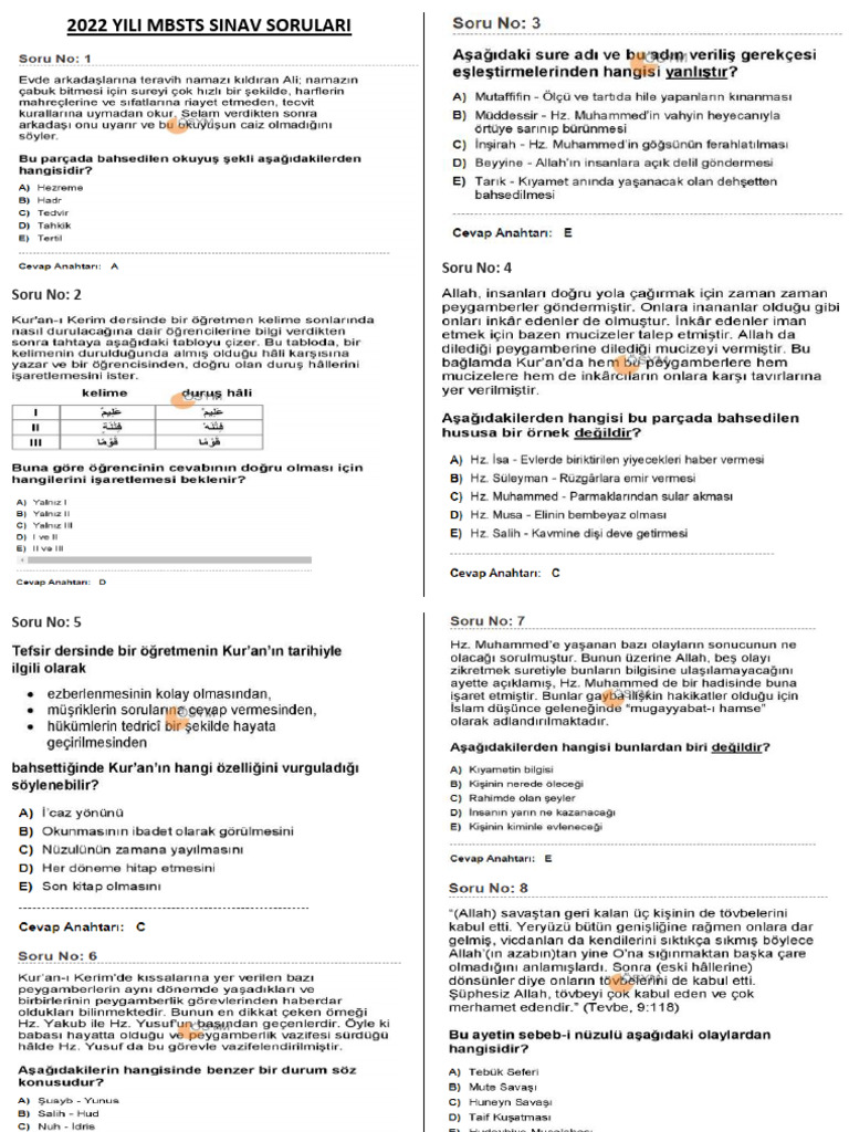 2022 Yili MBSTS Sinav Sorulari - 241214 - 203723 | PDF