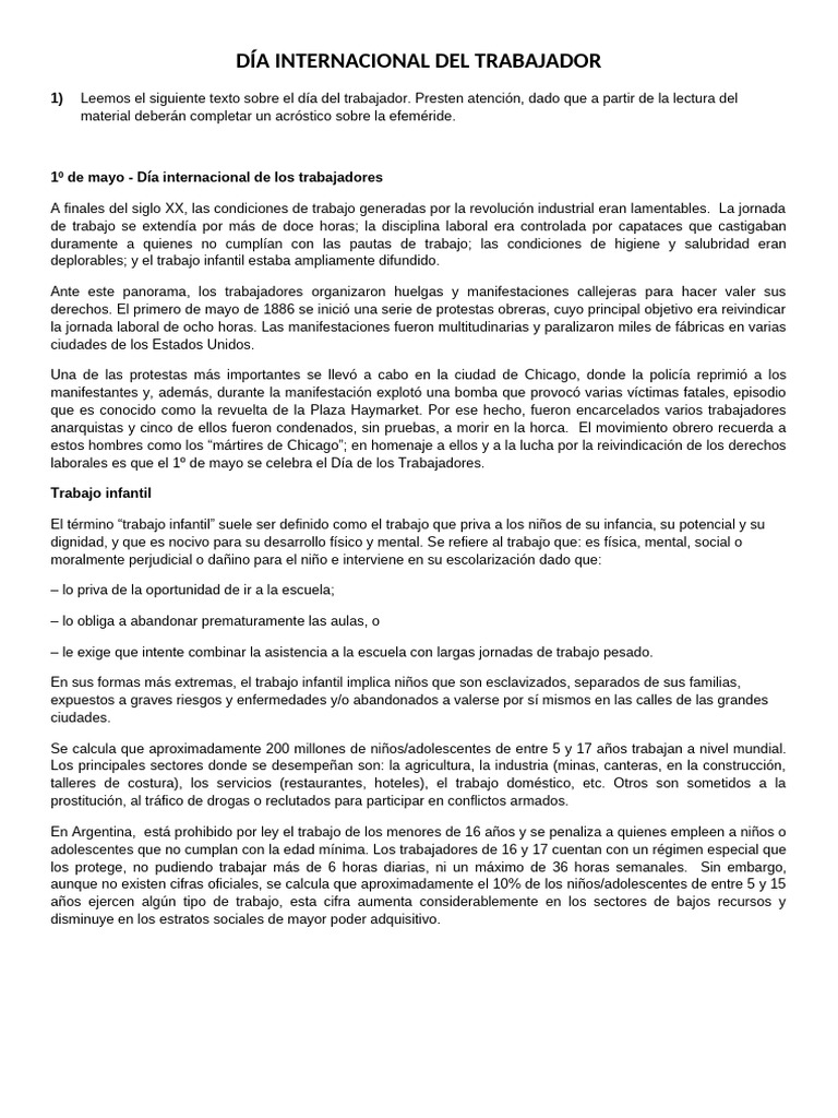 Día Internacional Del Trabajo | PDF | Labor