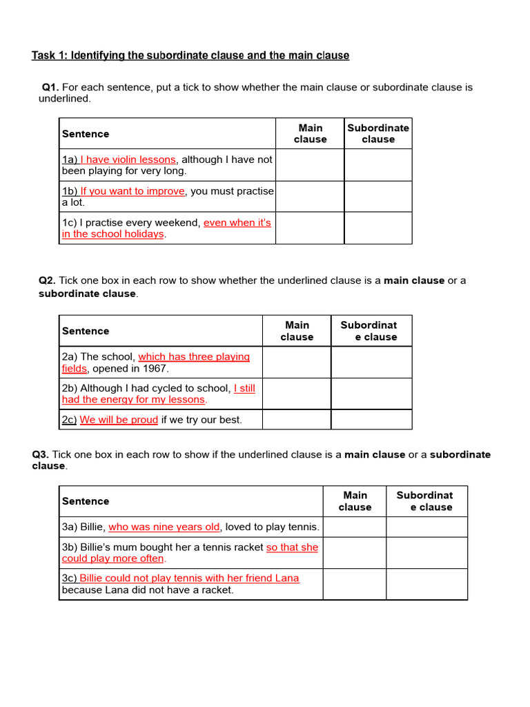 Main and Subordinate Clause | PDF