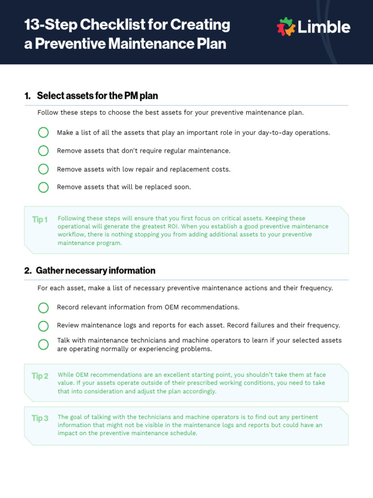 Preventive Maintenance Checklist - Limble CMMS | PDF