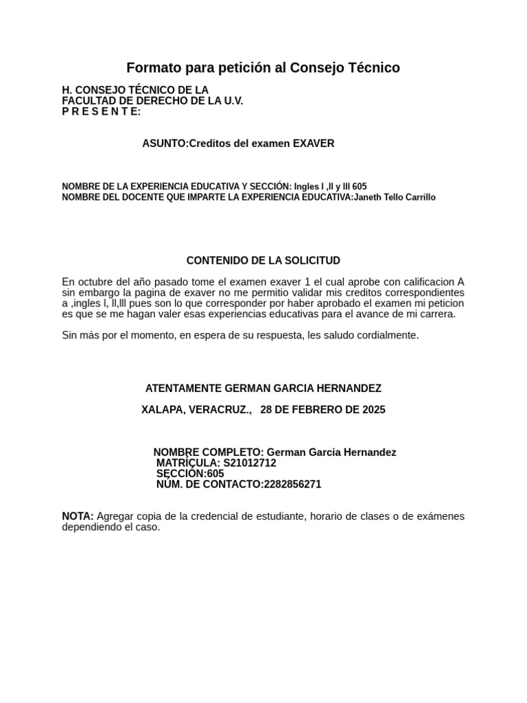 Solicitud Consejo Tecnico 2015rsma1 1 | PDF
