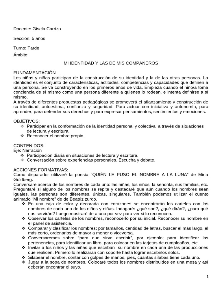 Construcción de Mi Identidad Infantil | PDF
