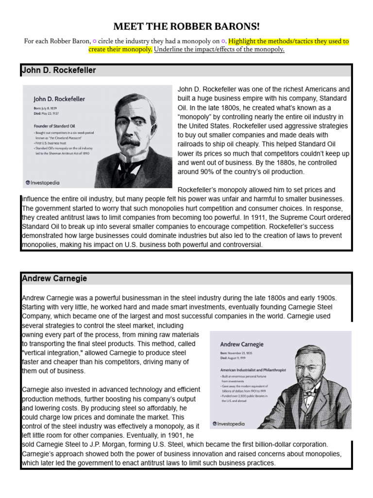 Robber Barons: Monopolies and Impact | PDF | Monopoly | John D. Rockefeller