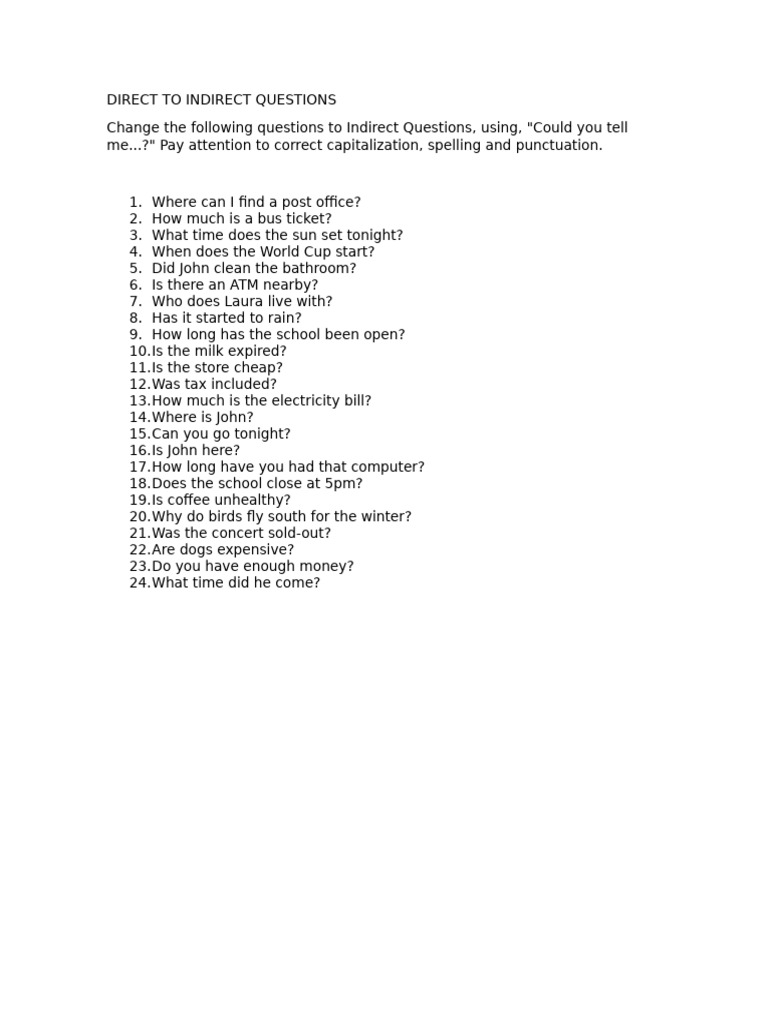 Transforming Direct to Indirect Questions | PDF