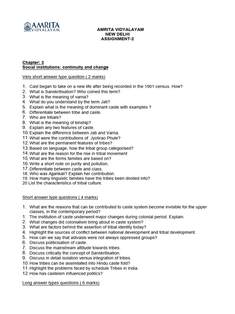 Assignment 2, Class 12 PDF | PDF | Caste | Social Divisions