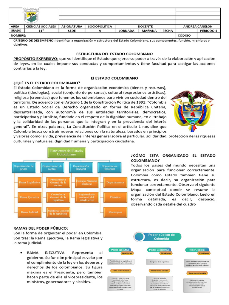 Estructura y Organización del Estado Colombiano | PDF | Judicaturas ...
