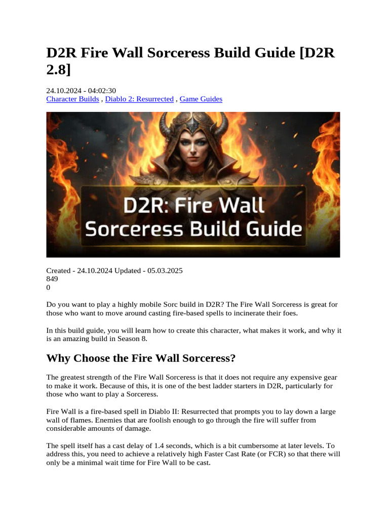 D2R Fire Wall Sorceress Build Guide (D2R 2.8) | PDF