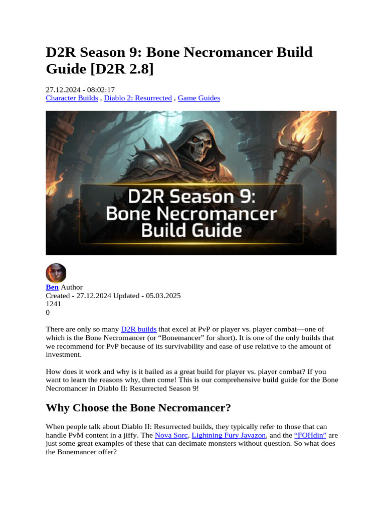 D2R Season 9 Bone Necromancer Build Guide [D2R 2.8] | PDF