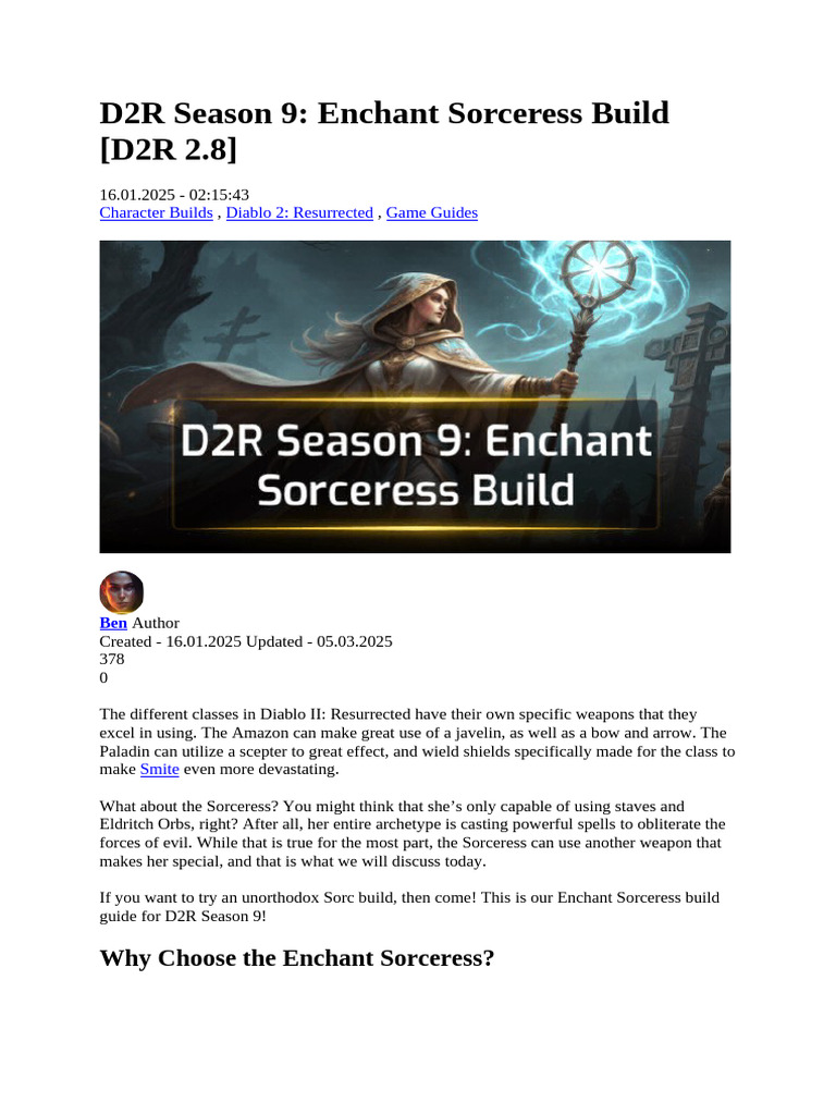 D2R Season 9 Enchant Sorceress Build (D2R 2.8) | PDF | Magician (Fantasy)