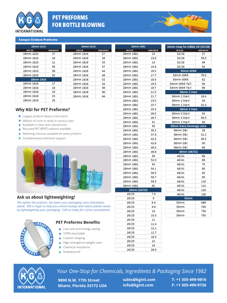 KGI Packaging Preform Catalog 2023 | PDF | Materials | Secondary Sector Of The Economy