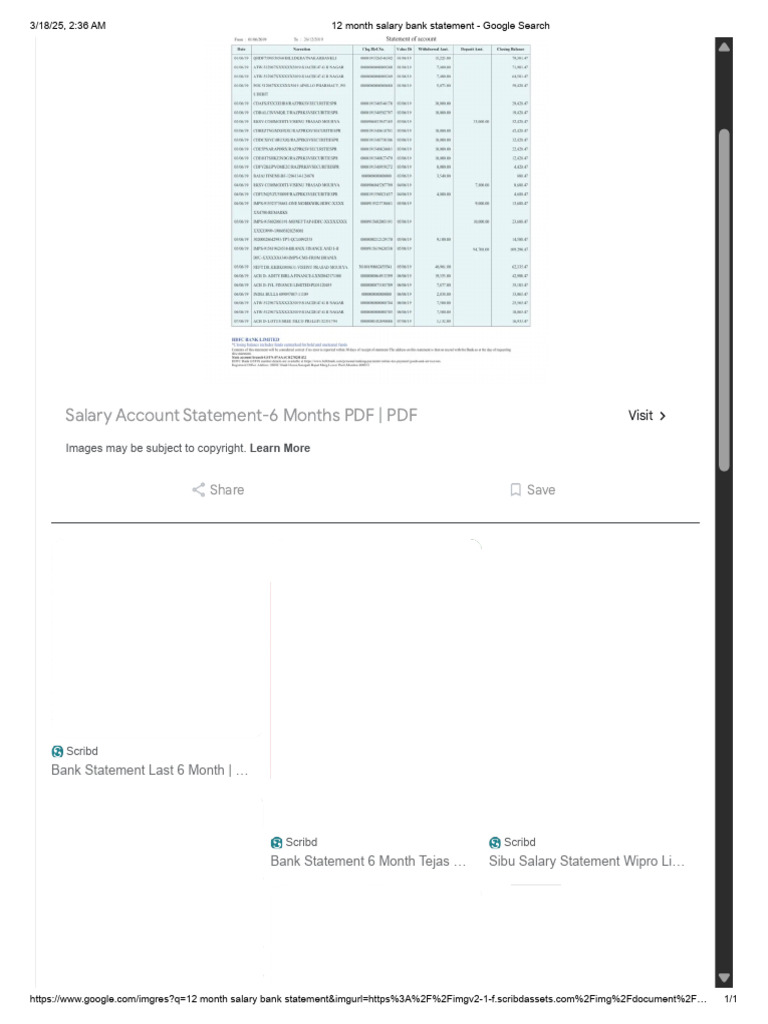 Salary Account Statement-6 Months PDF - PDF: Share Save | PDF
