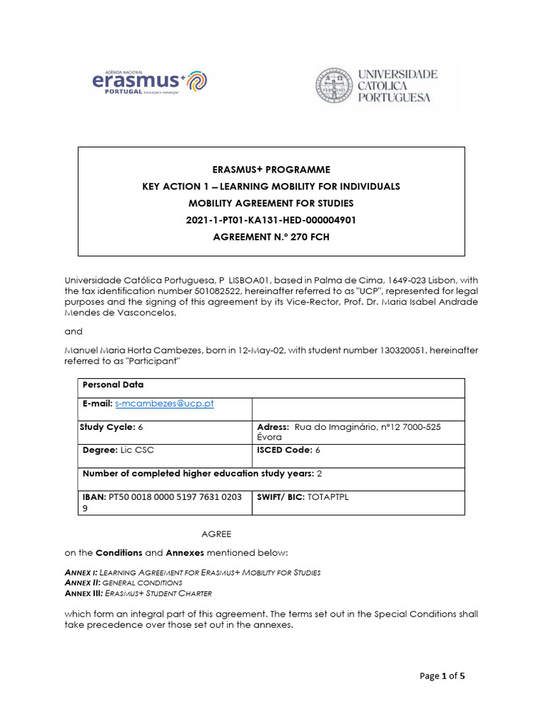 Erasmus+ Mobility Agreement for Studies | PDF | Insurance