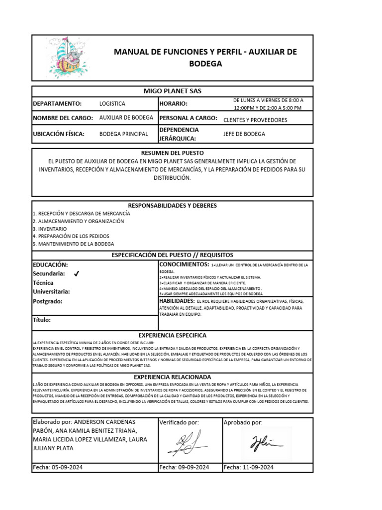 Formato Manual de Funciones | PDF | Logística