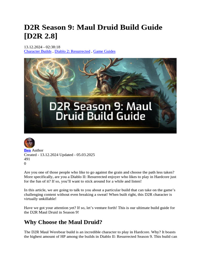 D2R Season 9 Maul Druid Build Guide [D2R 2.8] | PDF | Werewolves