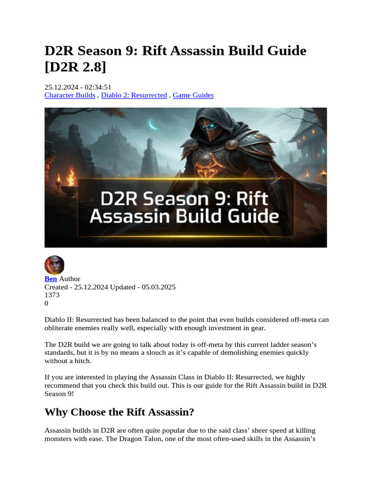 D2R Season 9 Rift Assassin Build Guide (D2R 2.8) | PDF