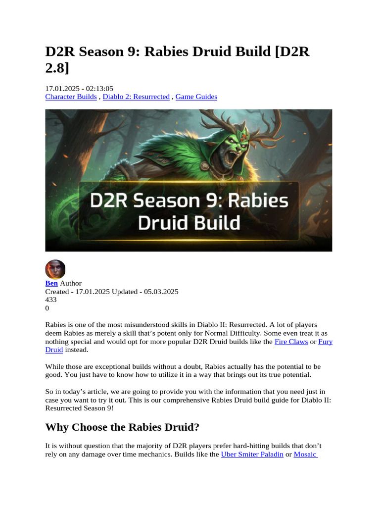 D2R Season 9 Rabies Druid Build (D2R 2.8) | PDF | Werewolves