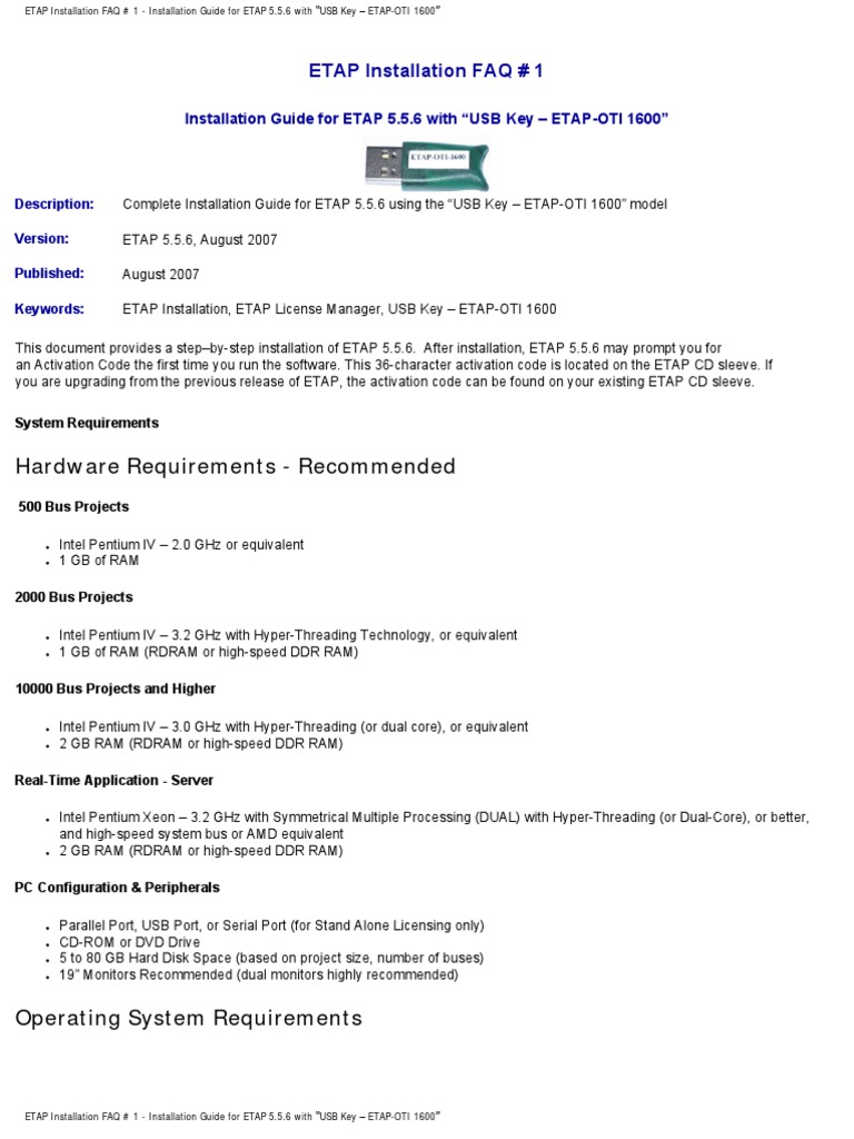 ETAP FAQ Usb Install 1600 | PDF | Installation (Computer Programs) | Windows Vista