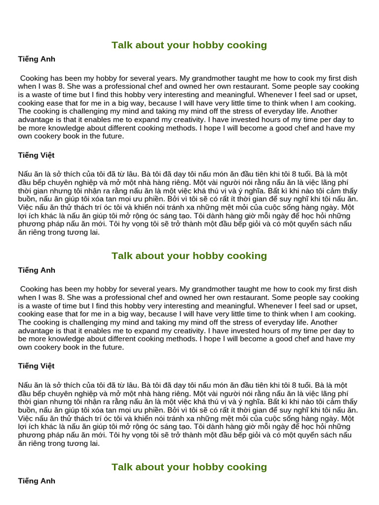 Talk About Your Hobby Cooking | PDF