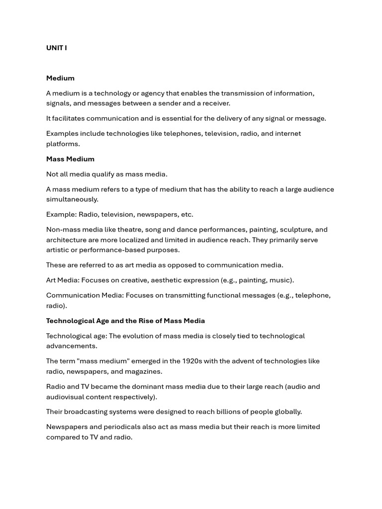 Class XI Mass Media Studies Notes | PDF | Mass Media | Communication